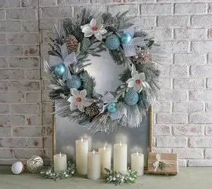 LWYA BY KIM GRAVEL As Is 26' Ribbon & Pinecone Magnolia Wreath Kim Gravel - One-color