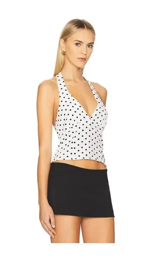 MORE TO COME Vivan Halter Top - White & Black Dot