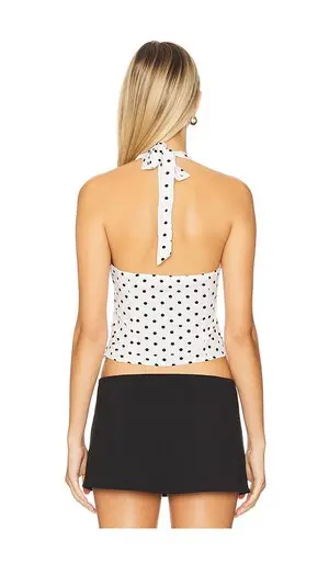 MORE TO COME Vivan Halter Top - White & Black Dot