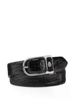 BILLIONAIRE Crocodile-embossed Leather Belt - Black