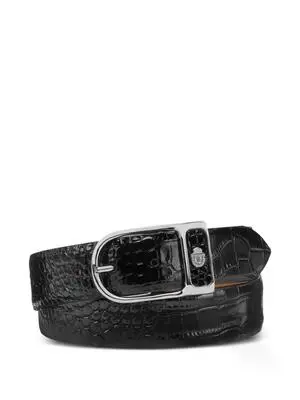 BILLIONAIRE Crocodile-embossed Leather Belt - Black
