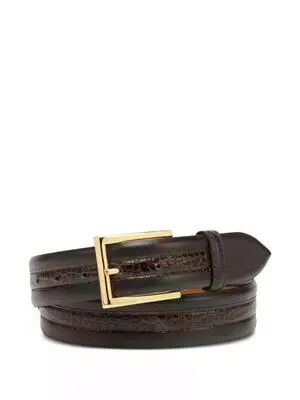 BILLIONAIRE Crocodile Embossed Leather Belt - Brown