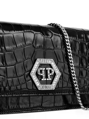 Philipp Plein Crystal-embellished Crocodile-effect Clutch