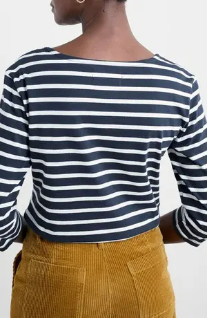 SEASALT CORNWALL Sailor Stripe Organic Cotton Top - Breton Maritime Chalk