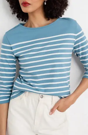 SEASALT CORNWALL Sailor Stripe Organic Cotton Top - Falmouth Breton Horizon Chalk