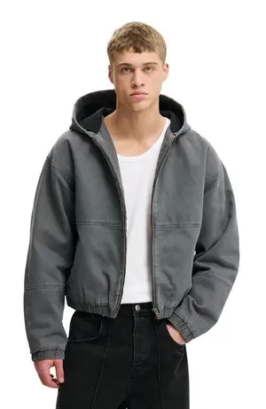 COTTON ON Cropped Hooded Bomber - Washed Black