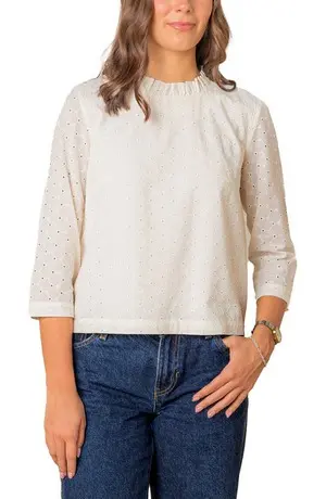 HOPE & HENRY Organic Ruffle-neck Eyelet Blouse