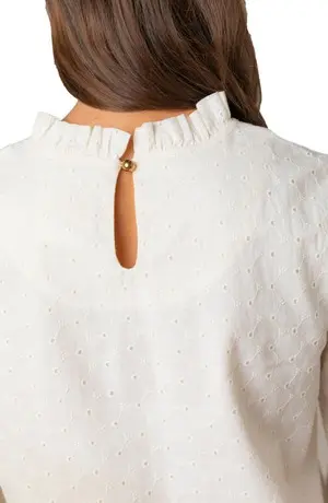 HOPE & HENRY Organic Ruffle-neck Eyelet Blouse