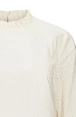 HOPE & HENRY Organic Ruffle-neck Eyelet Blouse