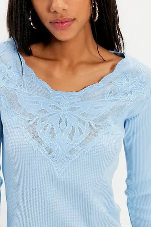 Free People Embroidered Long-sleeve Thermal Top - Cashmere Blue