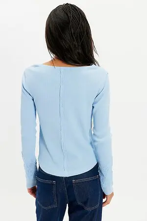 Free People Embroidered Long-sleeve Thermal Top - Cashmere Blue
