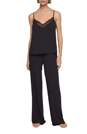Eberjey Kari Lace Trim Long Pajamas - Black