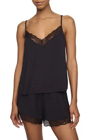 Eberjey Kari Lace Trim Short Pajamas - Black