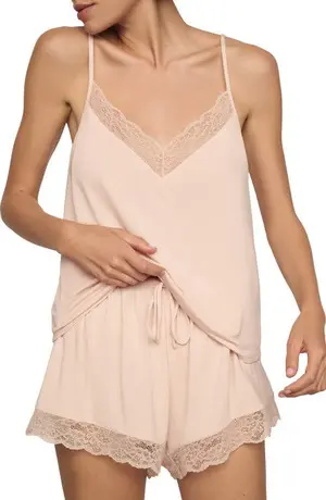Eberjey Kari Lace Trim Short Pajamas - Tea Rose