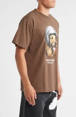SANTO STUDIO Retriever Racing Graphic T-shirt - Holy Brown