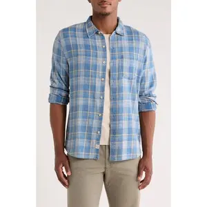 Marine Layer Classic Plaid Stretch Cotton Button-up Shirt - Blue Indigo Plaid