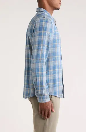Marine Layer Classic Plaid Stretch Cotton Button-up Shirt - Blue Indigo Plaid