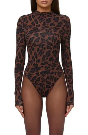 Naked Wardrobe Snakeskin Print Long Sleeve Bodysuit - Brushed Leopard
