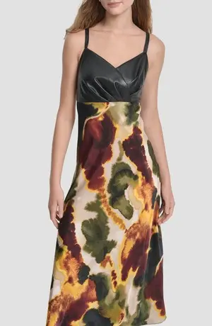 Dkny Faux Leather Mixed Media Midi Dress - Ink Diffusion
