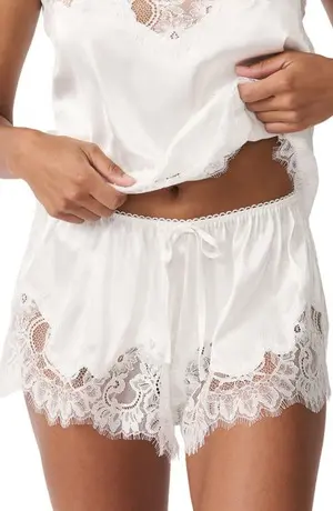KAT THE LABEL Lace Trim Satin Shorts - Ivory