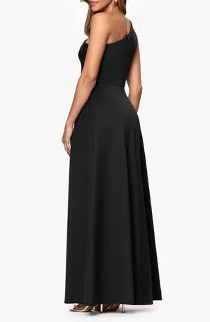 XSCAPE EVENINGS One-shoulder Scuba Crepe Gown - Black