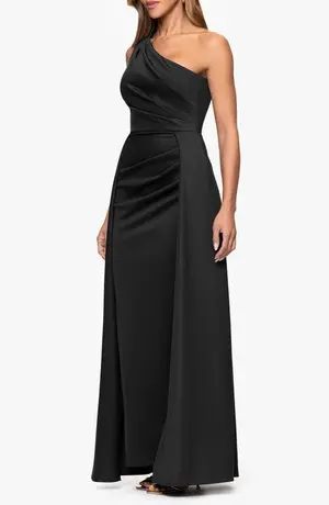XSCAPE EVENINGS One-shoulder Scuba Crepe Gown - Black