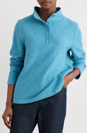 SEASALT CORNWALL Organic Cotton Half Placket Sweatshirt - Lagoon
