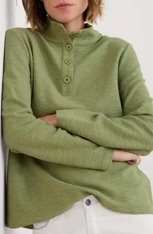 SEASALT CORNWALL Organic Cotton Half Placket Sweatshirt - Moss