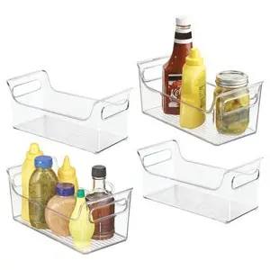 LINUS Condiment Organizer For Fridgeplastic Fridge Organizer Bins With Handles, Set Of 4 - Clear
