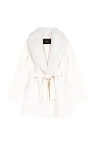 Maje Belted Short Coat - Ecru