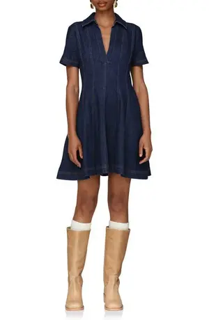 Avec Les Filles Seamed Collared Denim Minidress
