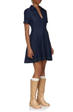 Avec Les Filles Seamed Collared Denim Minidress