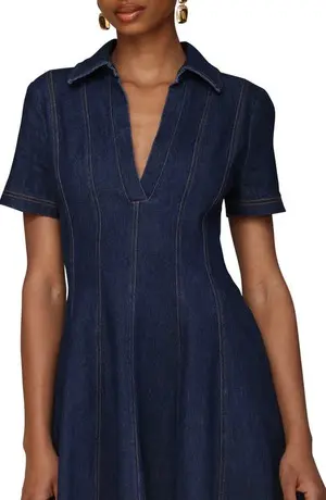 Avec Les Filles Seamed Collared Denim Minidress