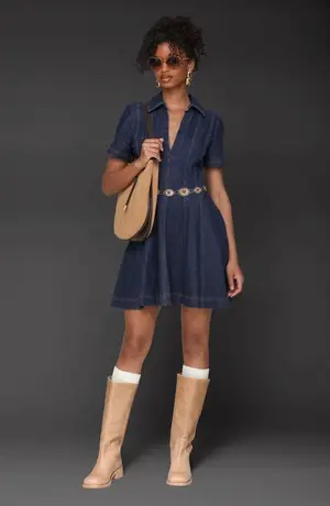 Avec Les Filles Seamed Collared Denim Minidress