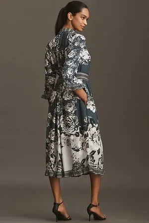 CONDITIONS APPLY Irwania Midi Shirtdress - Blue Pattern