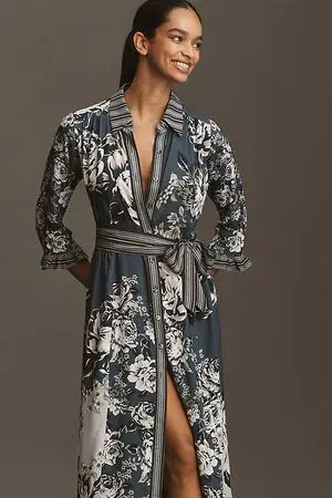 CONDITIONS APPLY Irwania Midi Shirtdress - Blue Pattern