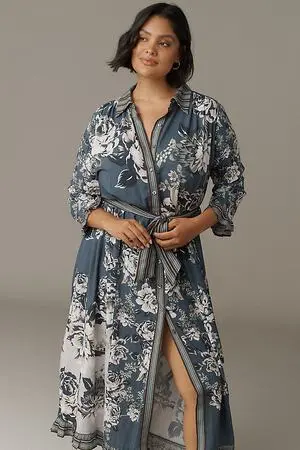 CONDITIONS APPLY Irwania Midi Shirtdress - Blue Pattern