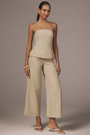 RARE LONDON Petite Strapless Tailored Jumpsuit - Washed Olive