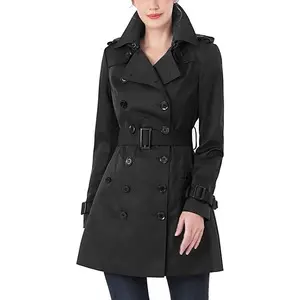 KIMI + KAI Hooded Trench Coat With Belt - Black