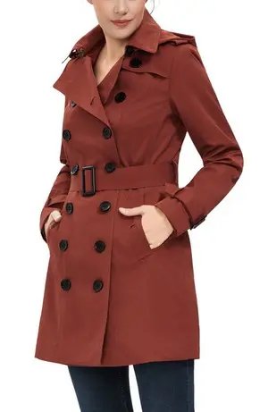 KIMI + KAI Hooded Trench Coat With Belt - Copper Red