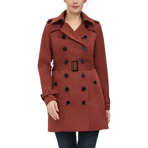 KIMI + KAI Hooded Trench Coat With Belt - Copper Red