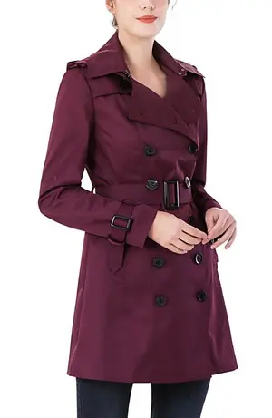 KIMI + KAI Hooded Trench Coat With Belt - Grape Wine