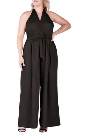 STANDARDS & PRACTICES Wide Leg Poplin Halter Jumpsuit