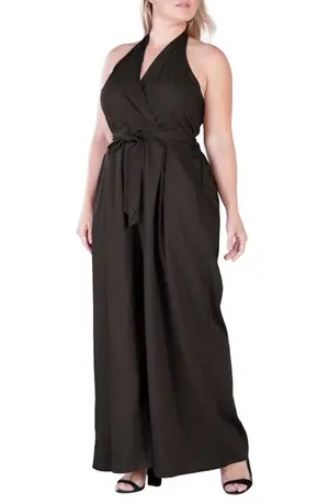 STANDARDS & PRACTICES Wide Leg Poplin Halter Jumpsuit