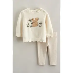 Nordstrom Plush Motif Sweater & Leggings Set - Ivory E Daisy Squirrel- Beige