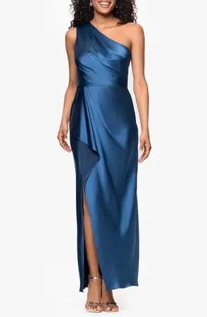 XSCAPE EVENINGS One-shoulder Satin Evening Gown