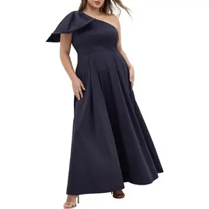 City Chic Captivate Bow One-shoulder A-line Gown - Navy