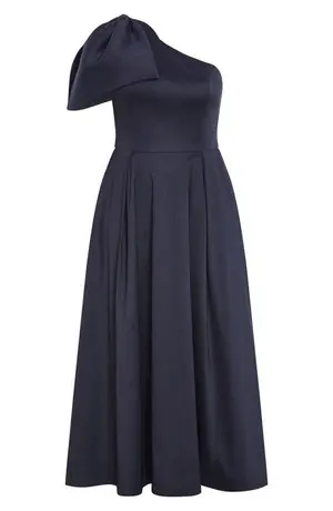 City Chic Captivate Bow One-shoulder A-line Gown - Navy