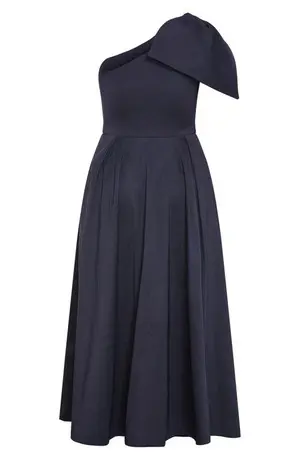 City Chic Captivate Bow One-shoulder A-line Gown - Navy