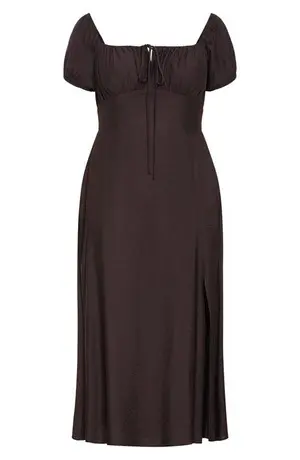 City Chic Abbigail Puff Sleeve Slit Maxi Dress - Chocolate
